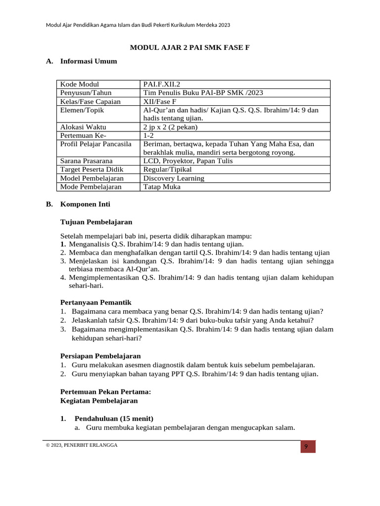 MODUL AJAR 2 PAI SMK KELAS XII BAB 2 - Im | PDF