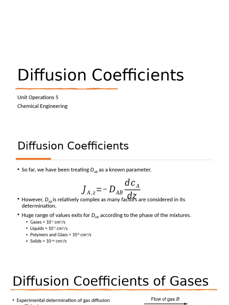 Molecular Diffusion - Diffusion Coefficients | PDF | Gases | Diffusion