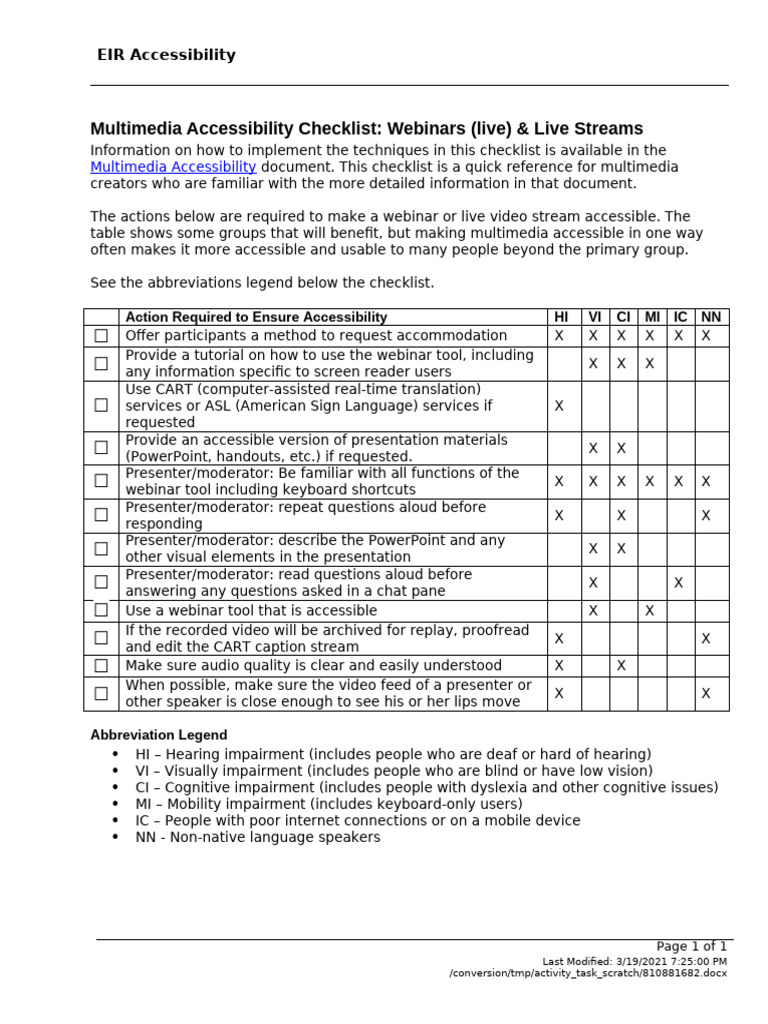 PESO 2014 Multimedia Checklist - Webinars - Live - and Live Streams ...