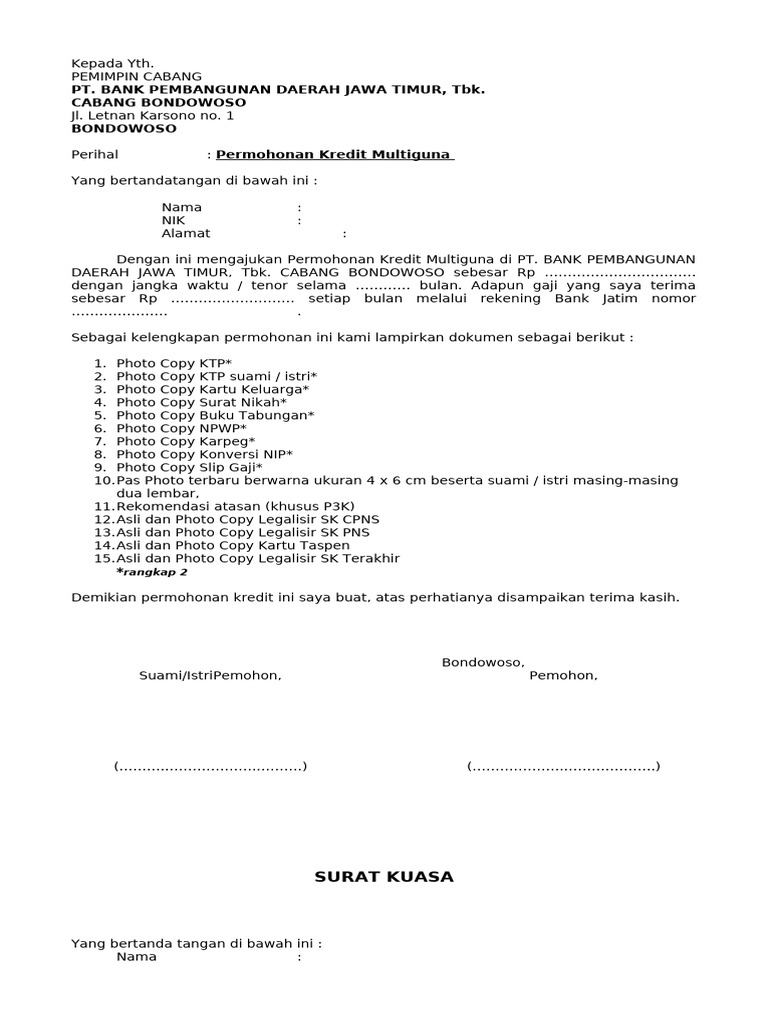 Permohonan Kredit Multiguna Bank Jatim | PDF | Hukum