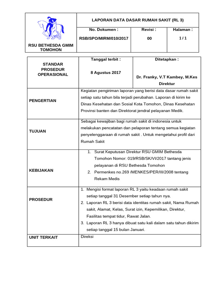 Spo Laporan Data Dasar Rumah Sakit (RL 3) | PDF