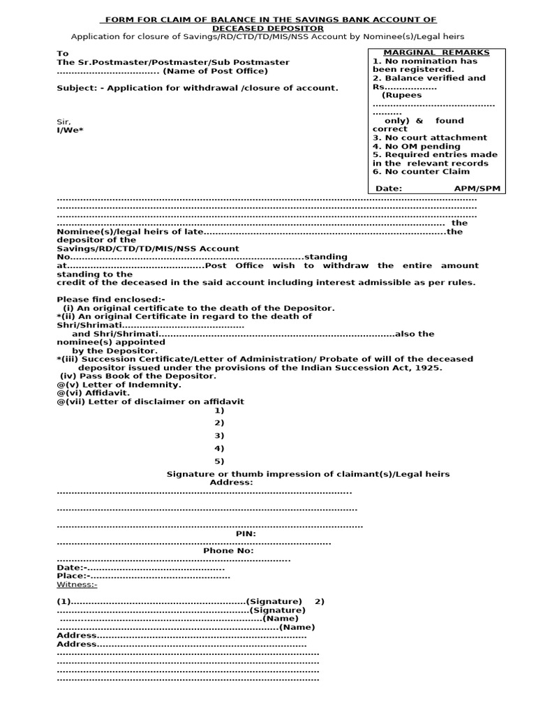 Post Office Death Claim Form Guide | PDF | Affidavit | Common Law