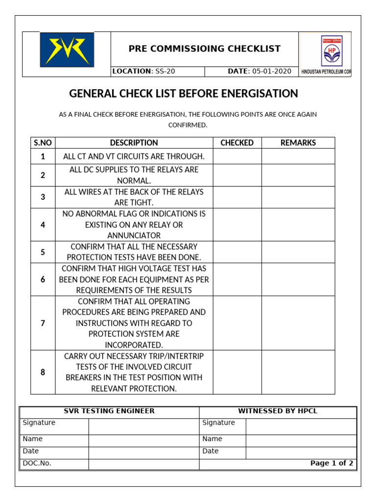 33kV Transformer Pre-Commissioning Checklist | PDF | Transformer ...