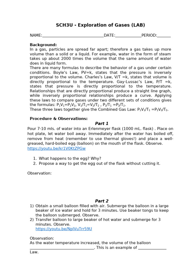 Lab Exp and quiz | PDF | Gases | Pressure