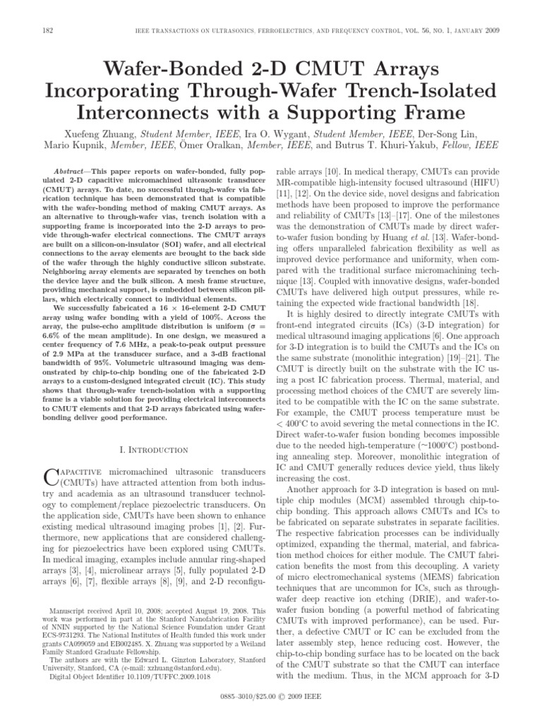 Wafer-Bonded 2-D CMUT Arrays Incorporating Through-Wafer Trench ...