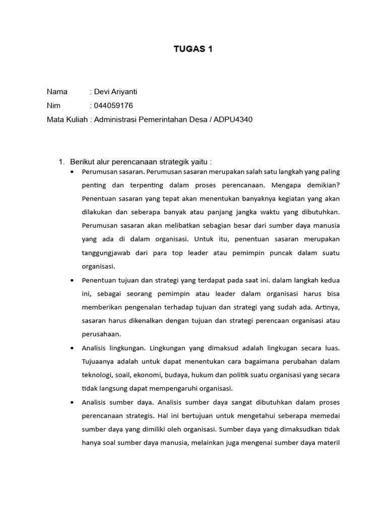 Tugas 1 Administrasi Pemerintahan Desa | PDF