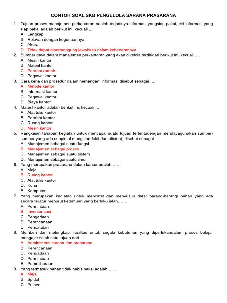 Contoh Soal SKB Pengelola Sarana Prasarana | PDF