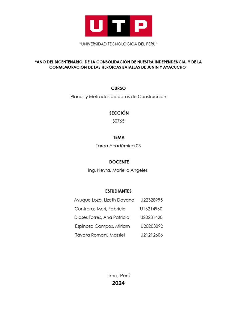 Carátula Metrados - Ta3 | PDF