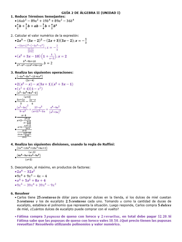 Guía de Álgebra II: Operaciones y Problemas | PDF | Matemáticas | Álgebra