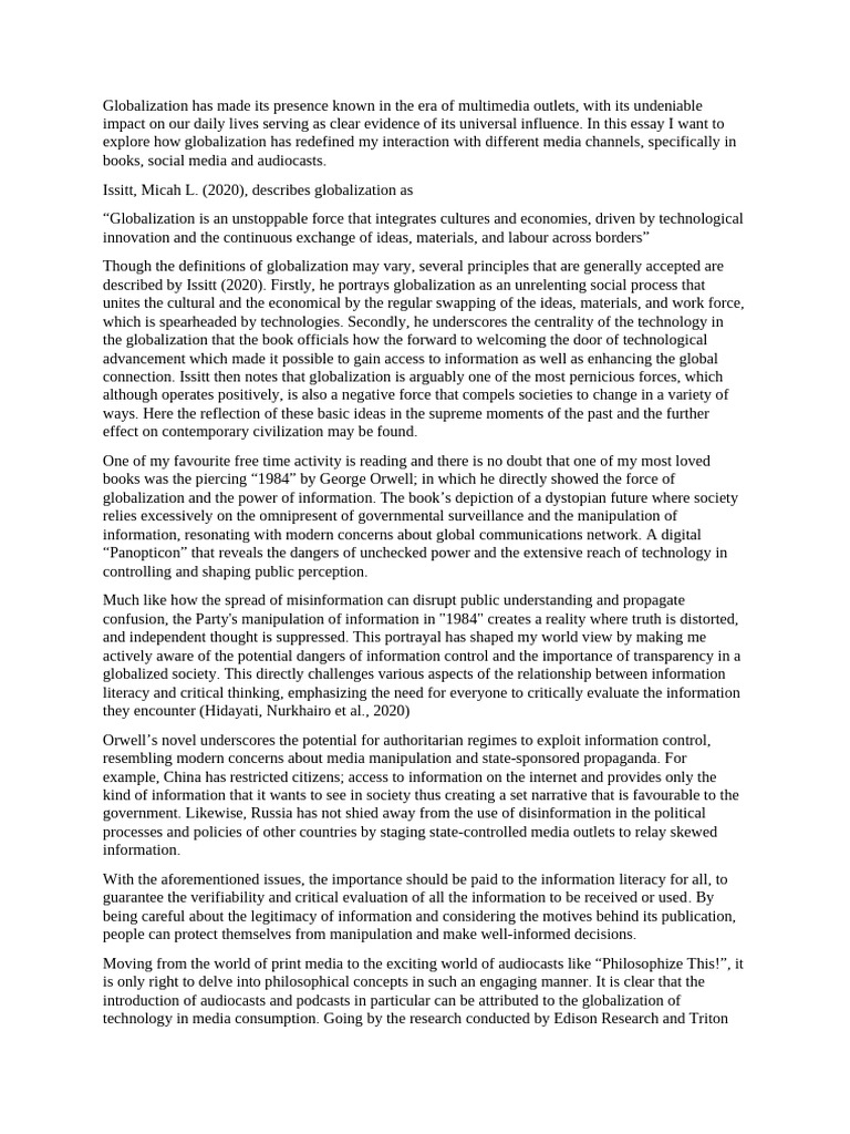 ASSESSMENT TASK 2 - Critical Reflection | PDF | Podcast | Globalization