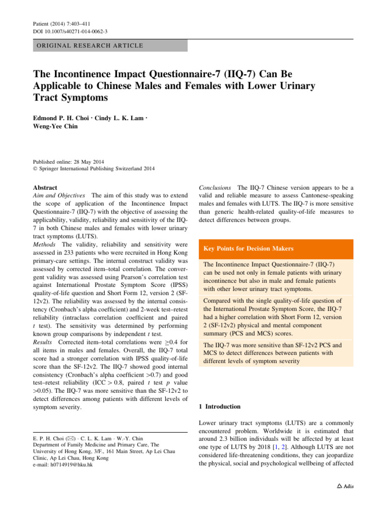 The Incontinence Impact Questi | PDF | Urinary Incontinence | Effect Size