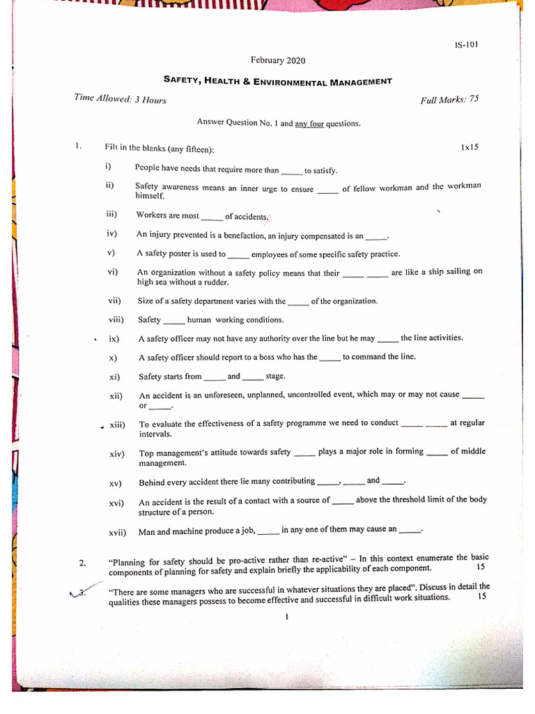 RLI Kol Adis 2020 1st Sem Question Paper | PDF