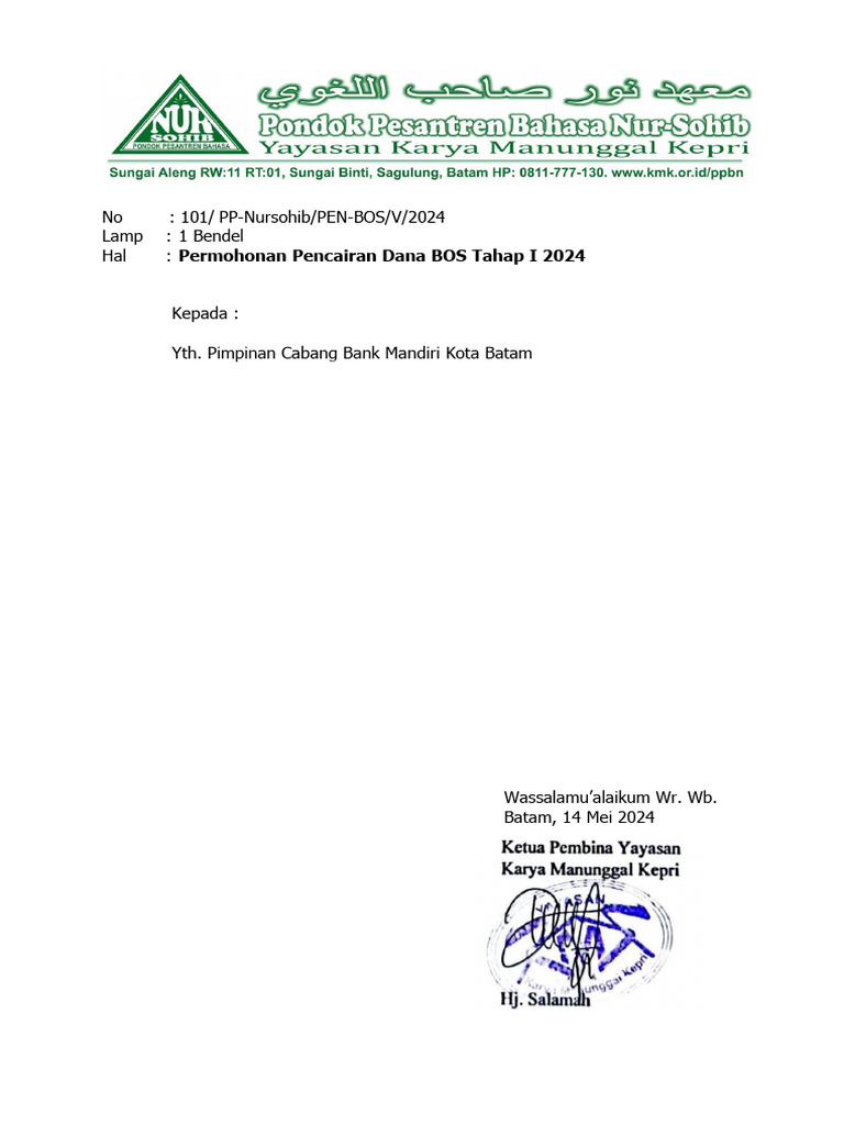 Surat Permohonan Pencairan TTD | PDF