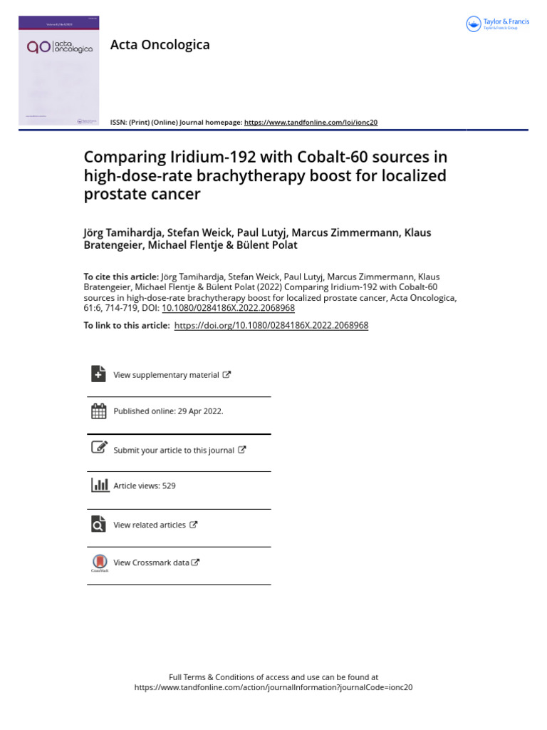 Comparing Iridium 192 With Cobalt 60 Acta Oncol | PDF | Radiation ...