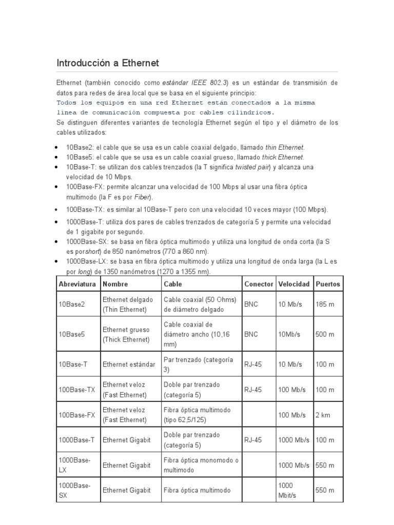 Introducción a Ethernet | PDF | Ethernet | Protocolos de red