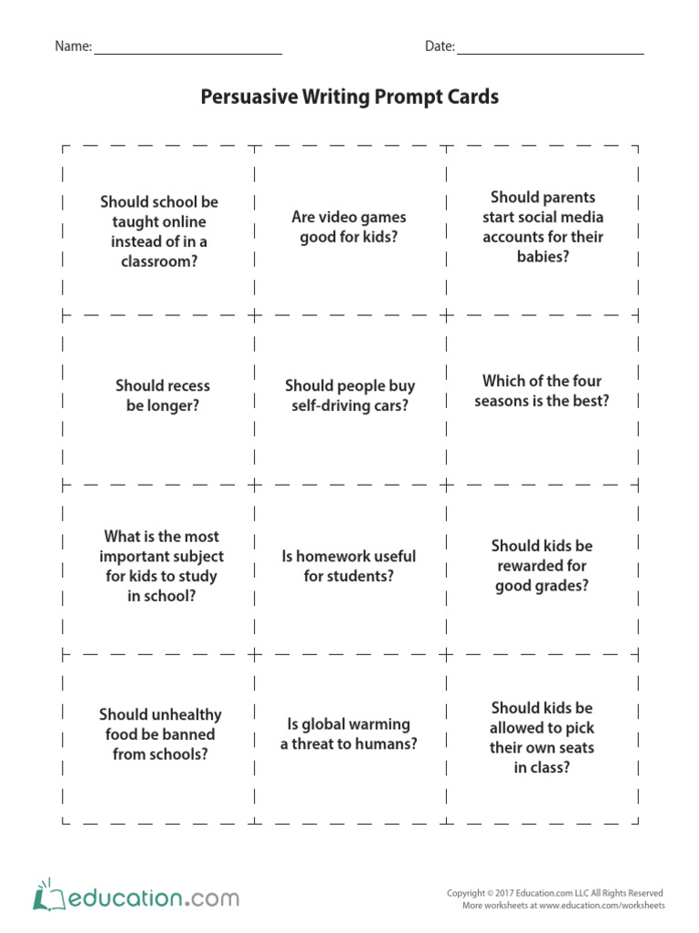 Persuasive Writing Prompt Cards | PDF