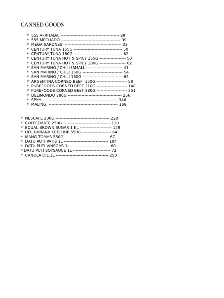 Can Goods Price | PDF