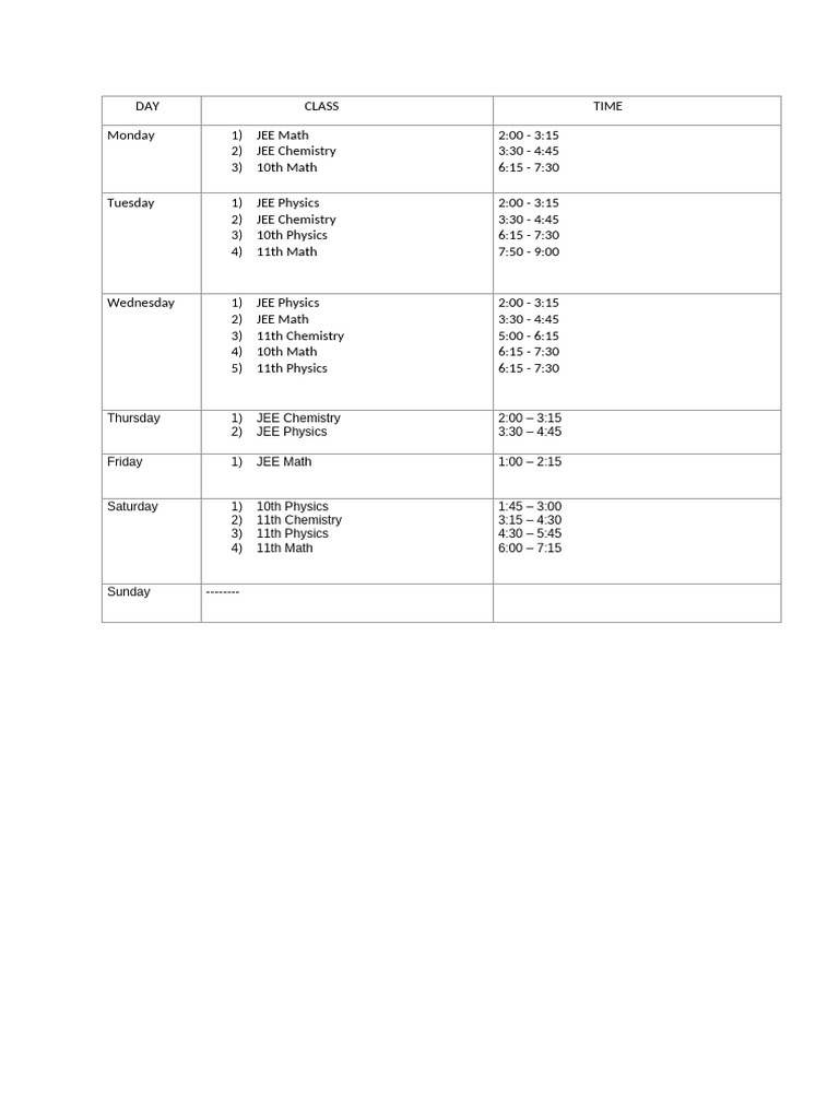Winter Time Table Atp | PDF