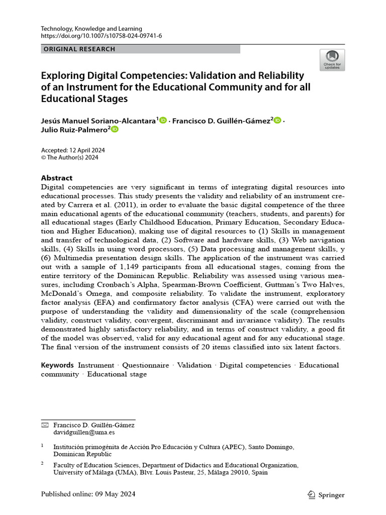 2024 Exploring Digital Competencies Validation and Reliability | PDF | Variance | Validity ...