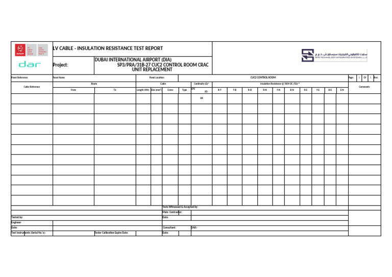 LV Cable Insulation Resistance Report | PDF | Electrical Engineering ...