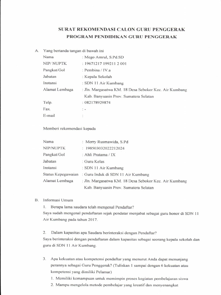Surat Rekomendasi CGP 11 Reguler | PDF