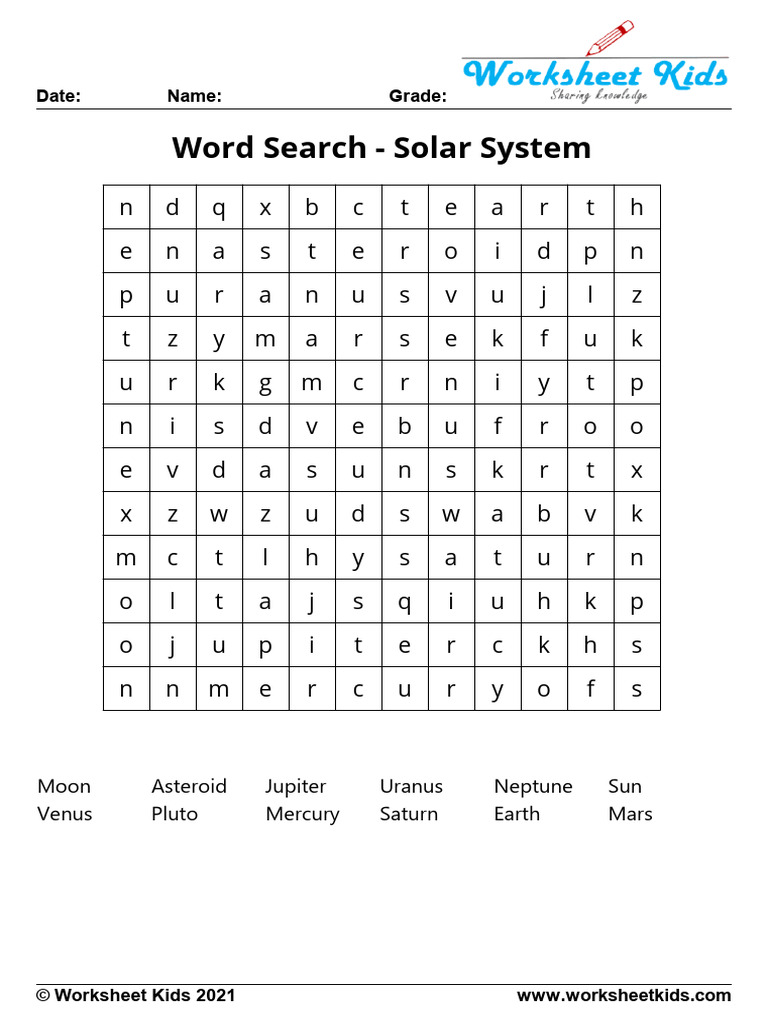Word Search Puzzle Solar System | PDF