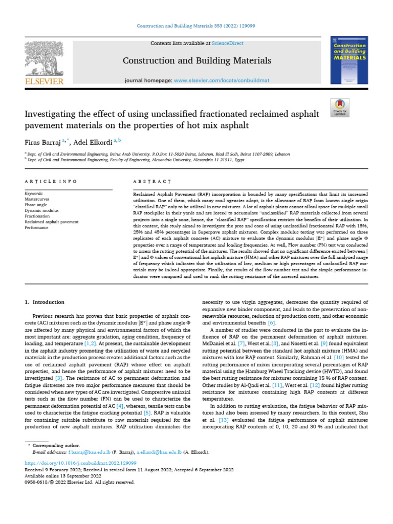 Investigating The Effect of Using Unclassified Fractionated Reclaimed ...