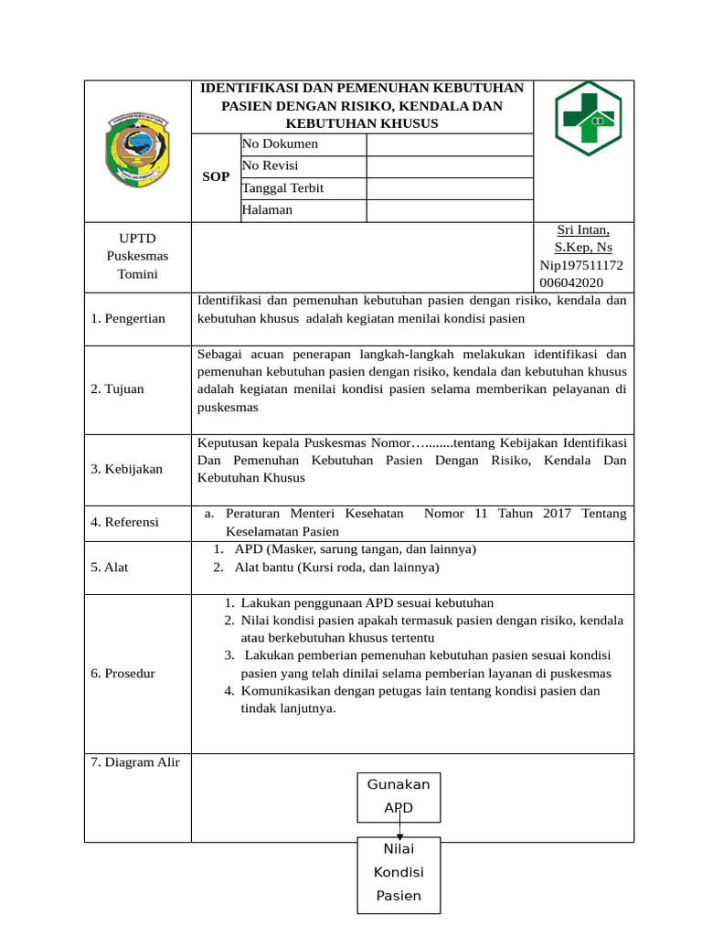 3.1.1.a SOP IDENTIDIKASI DAN PEMENUHAN KEBUTUHAN PASIEN DENGAN RISIKO, KENDALA DAN KEBUTUHAN ...