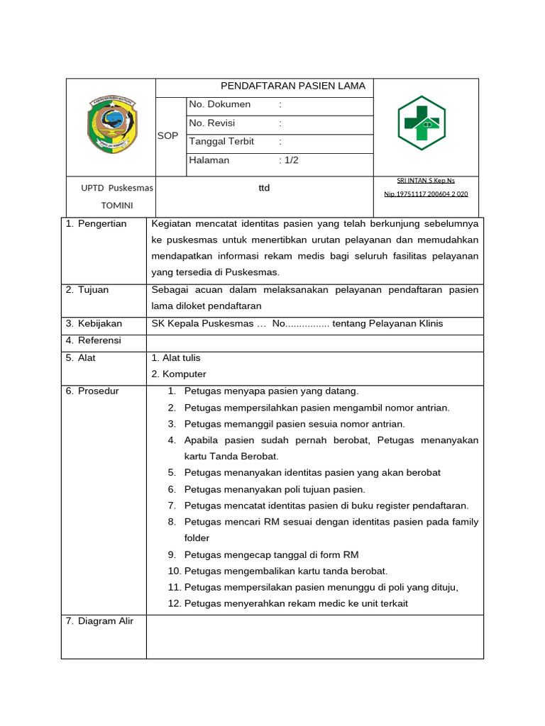 SOP Pendaftaran Pasien Lama | PDF