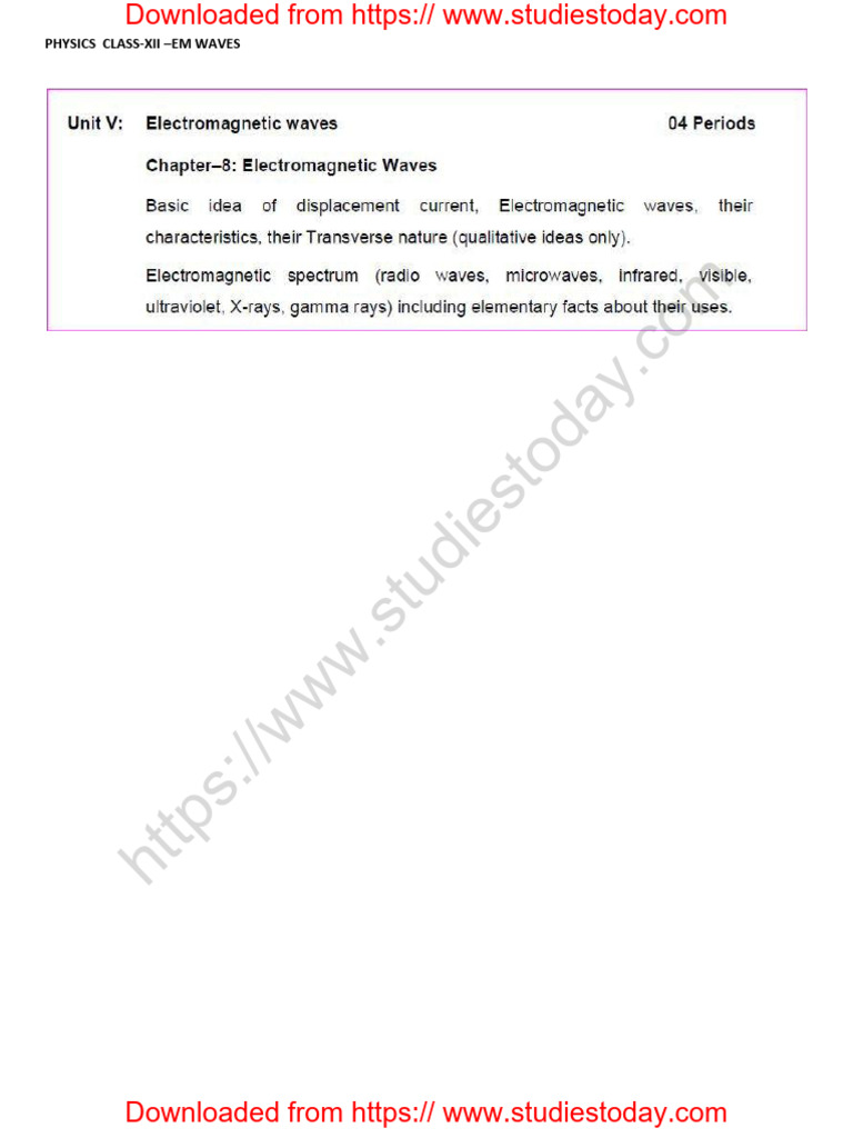 Class 12 Physics Electromagnetic Waves Boards Questions | PDF | Waves ...