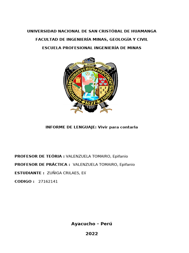 Trabajoinforme de Lenguaje Vivir para Contarlo | PDF | Gabriel García ...