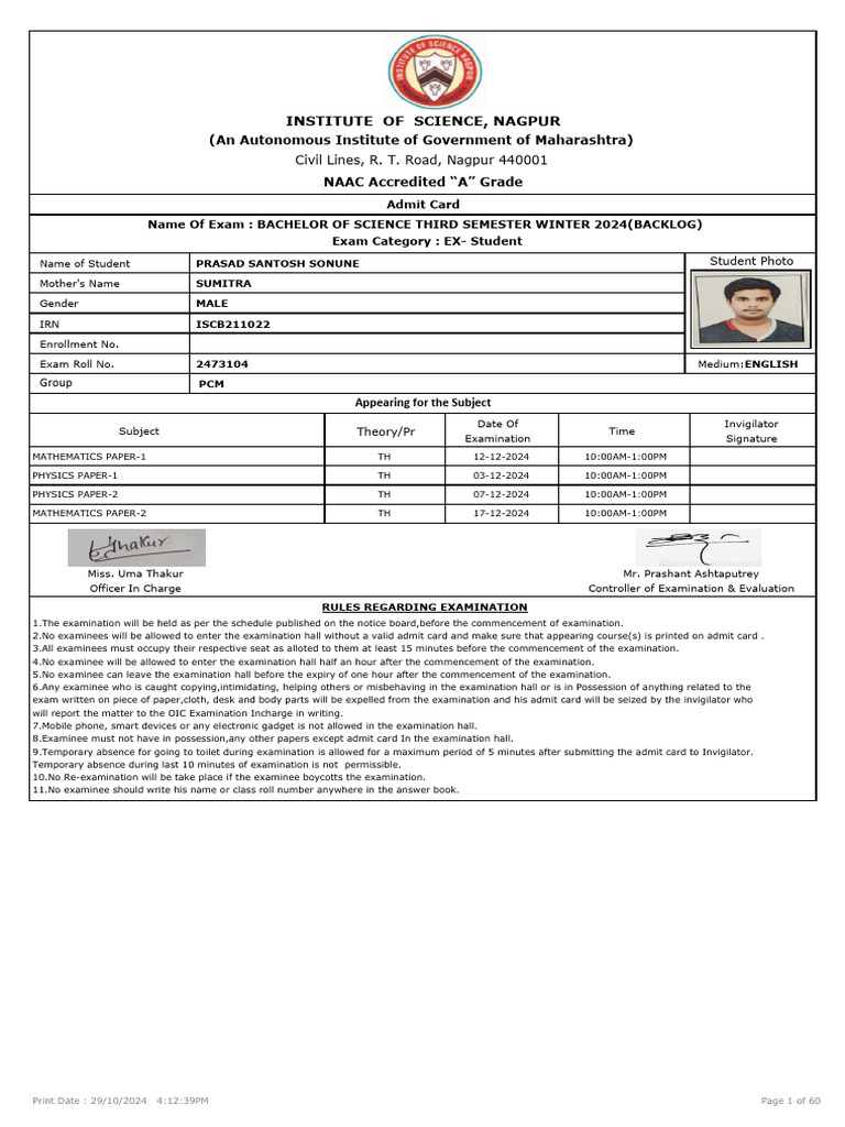 B.SC - SEM III Backlog CBCS 60 Students | PDF