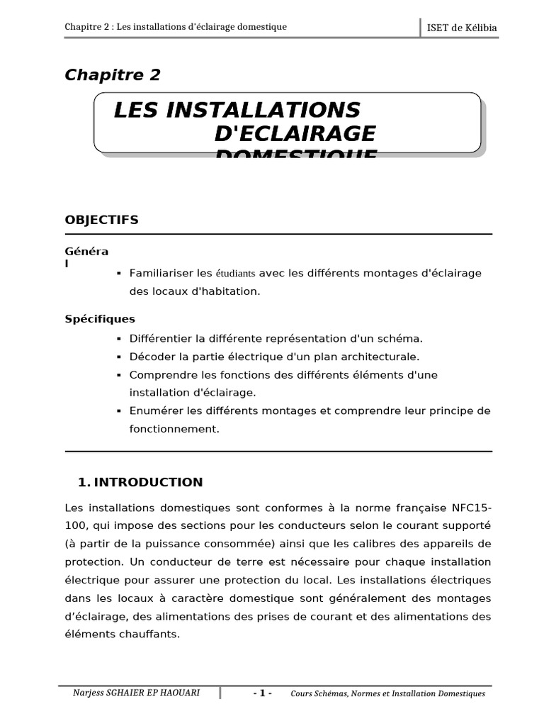 Chapitre 2 Les Installations Eclairage Domestique | PDF | Électrotechnique | Électricité
