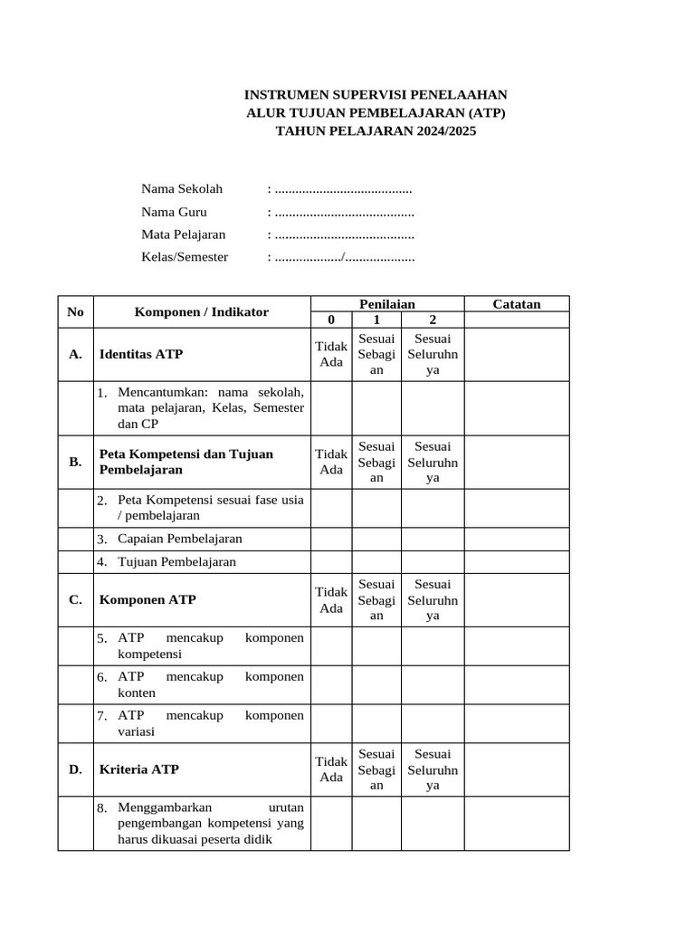 Instrumen Supervisi Penelaahan ATP | PDF