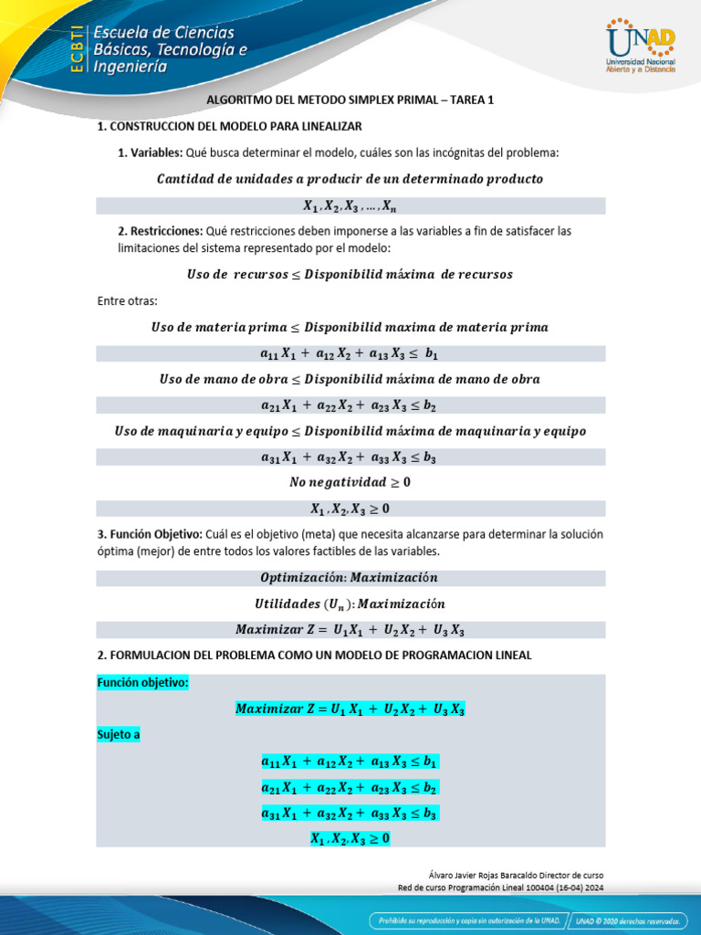 Algoritmo Del Metodo Simplex Primal - Tarea 1 | PDF | Algoritmos y Estructuras de Datos | Algoritmos