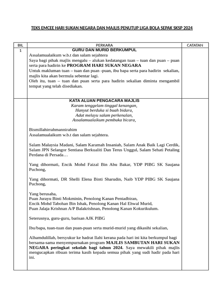 Teks Emcee Hari Sukan Sekolah | PDF