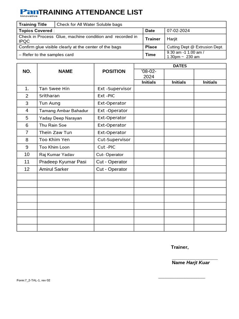 Training Attend List - Name | PDF