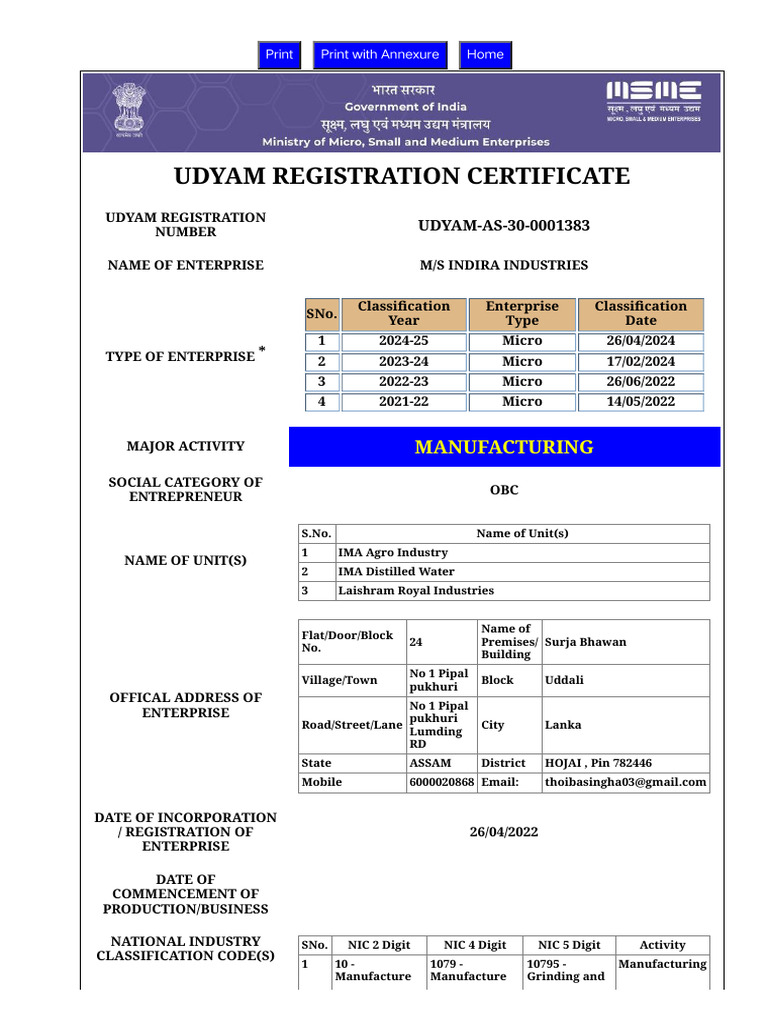 Print - Udyam Registration Certificate | PDF