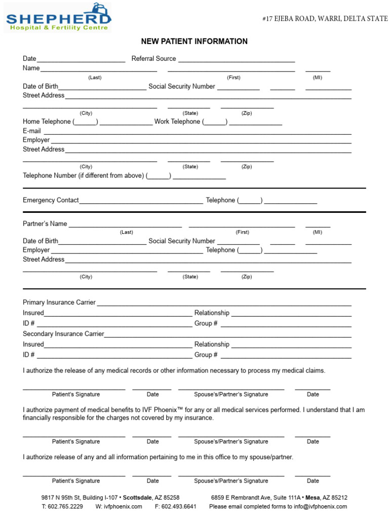 IVFPhoenix PatientFormsNEW | PDF | Health Insurance Portability And ...