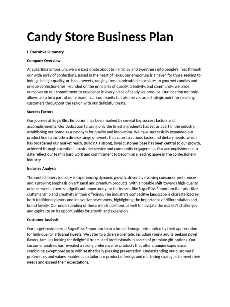 Candy Store Business Plan | PDF | Confectionery | Candy
