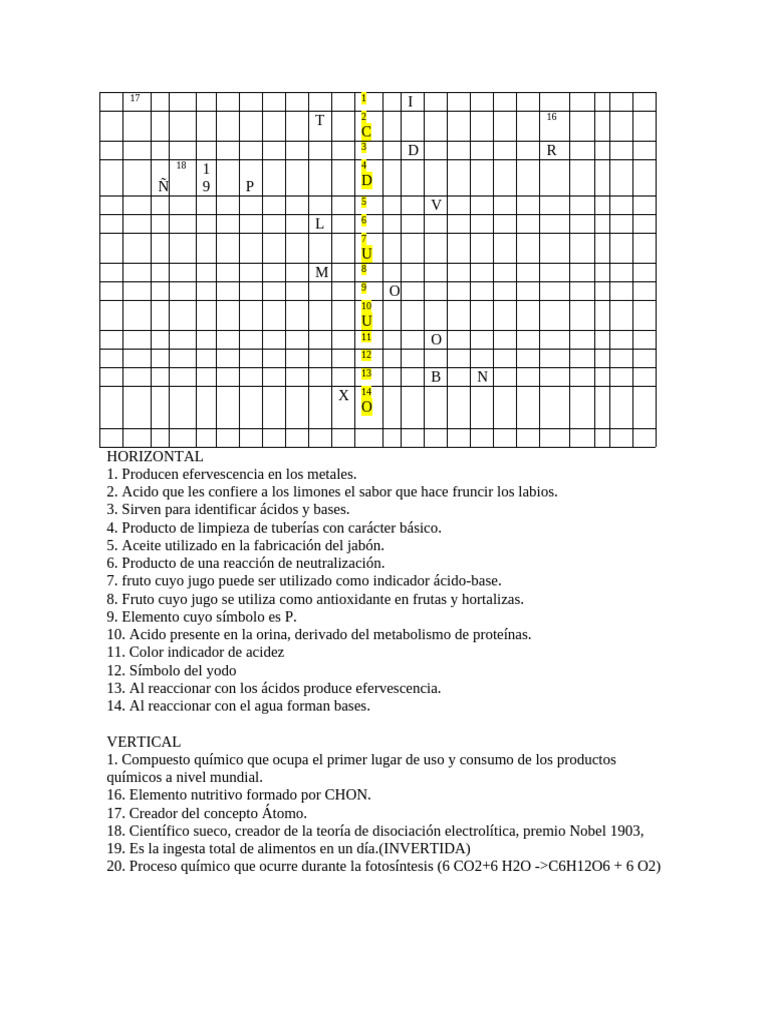 Crucigrama de Química Básica | PDF | Ácido | Química