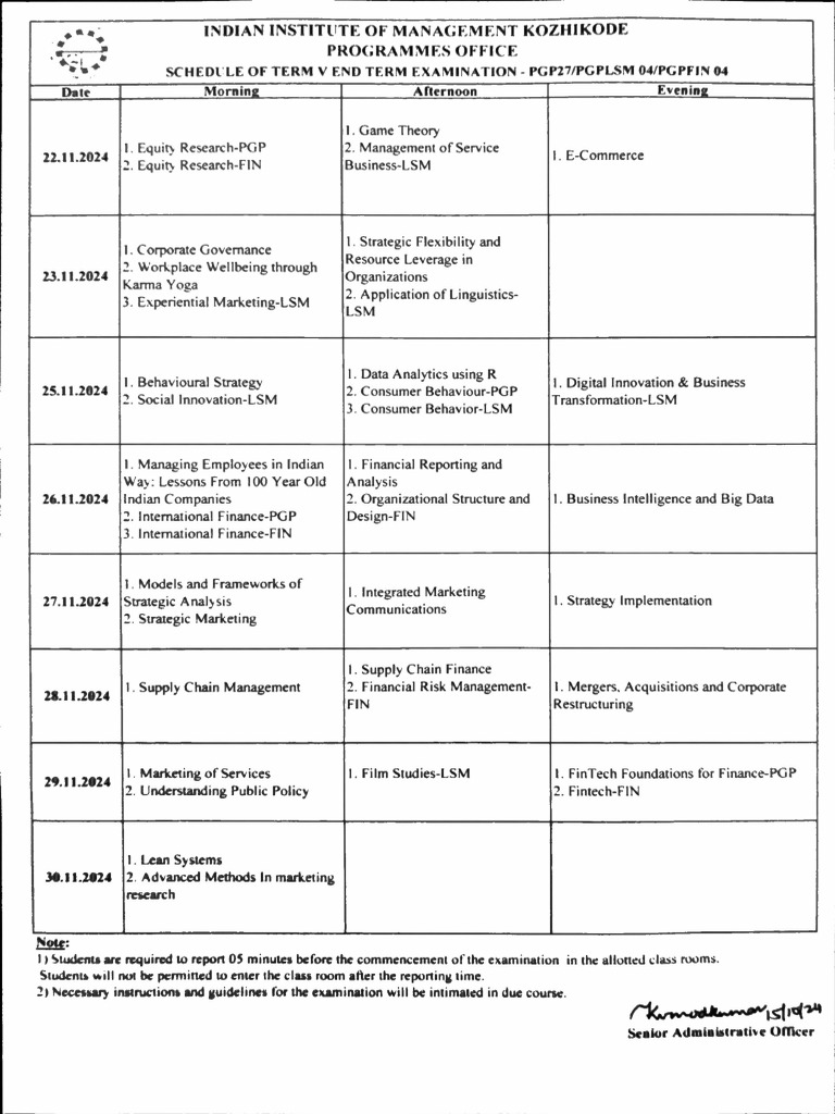 Term 5 - End Term Examination Schedule | PDF Term 5 - End Term Examination Schedule | PDF