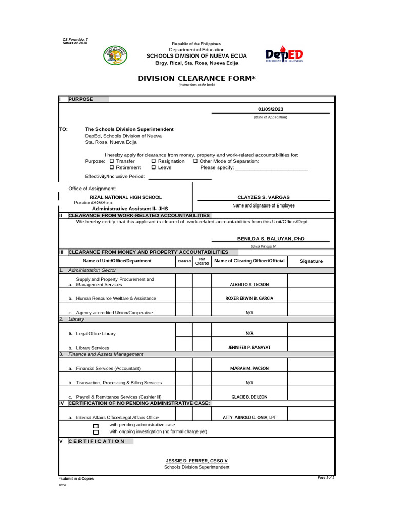 Division Clearance Form 1 2021 | PDF | Business