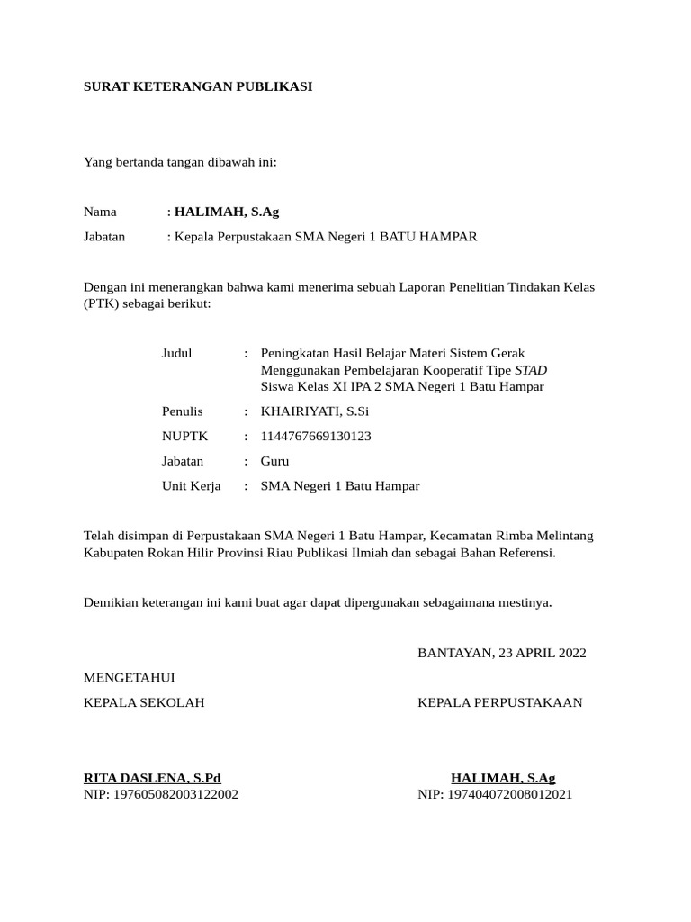 SURAT KETERANGAN PUBLIKASI - Docx YATI | PDF