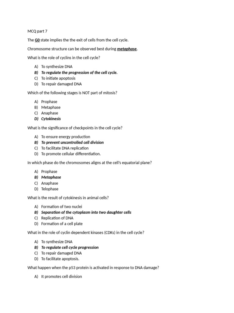Mcq - 7 cell cycle regulation | PDF Mcq - 7 cell cycle regulation | PDF