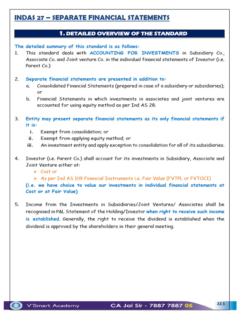 Indas 27 Separate Financial Statements: Detailed Overview of The ...