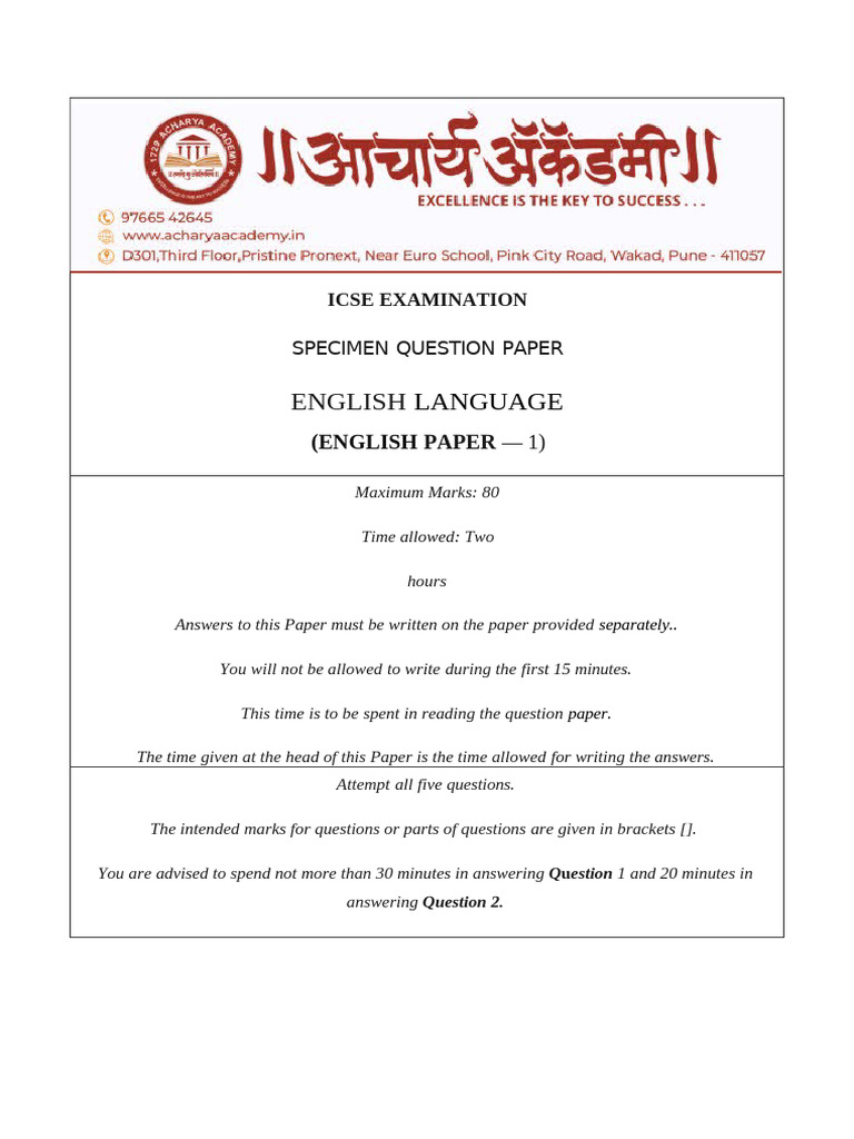 10 Icse Language Mock Test 1 | PDF