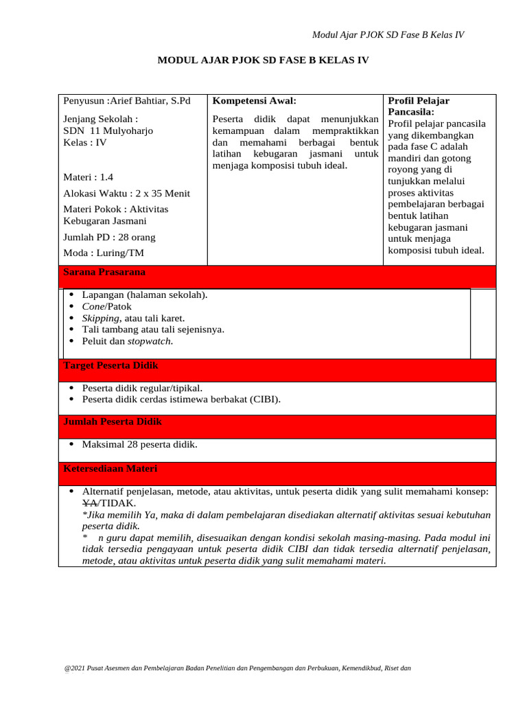 Modul Ajar Kebugaran Jasmani | PDF
