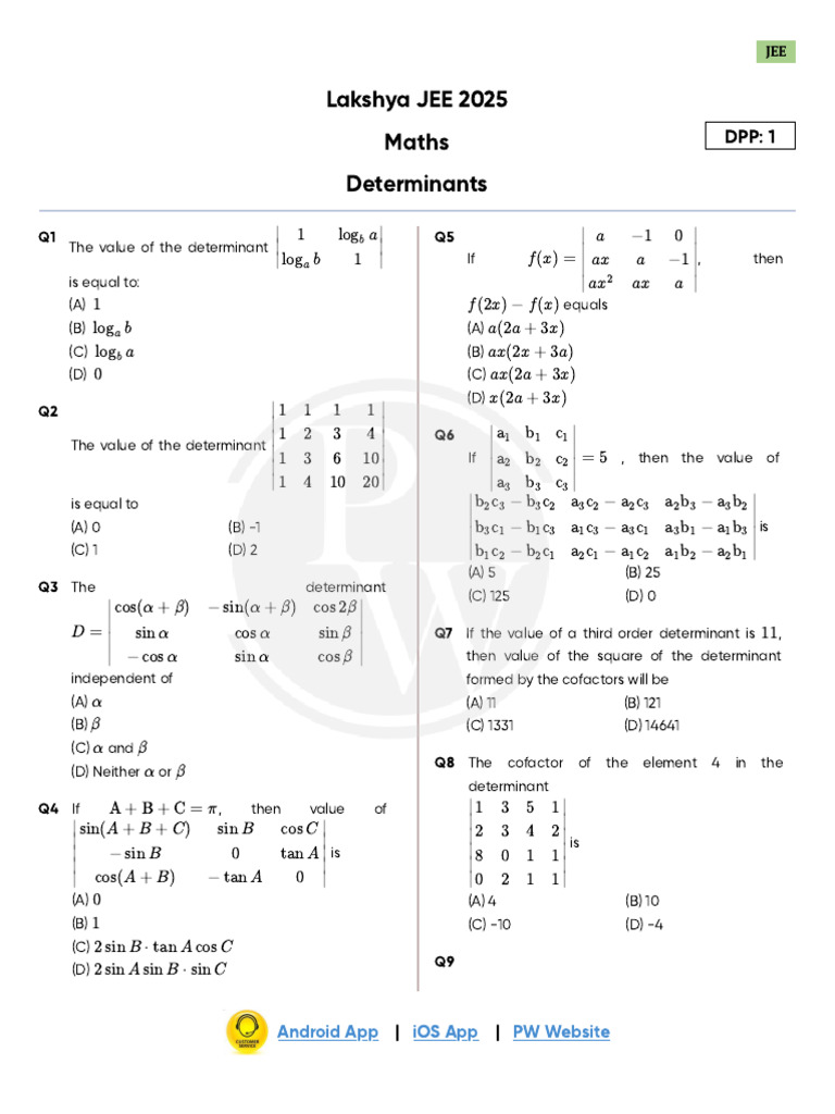 Determinant Practice Pdf Pdf Elementary Mathematics Mathematics