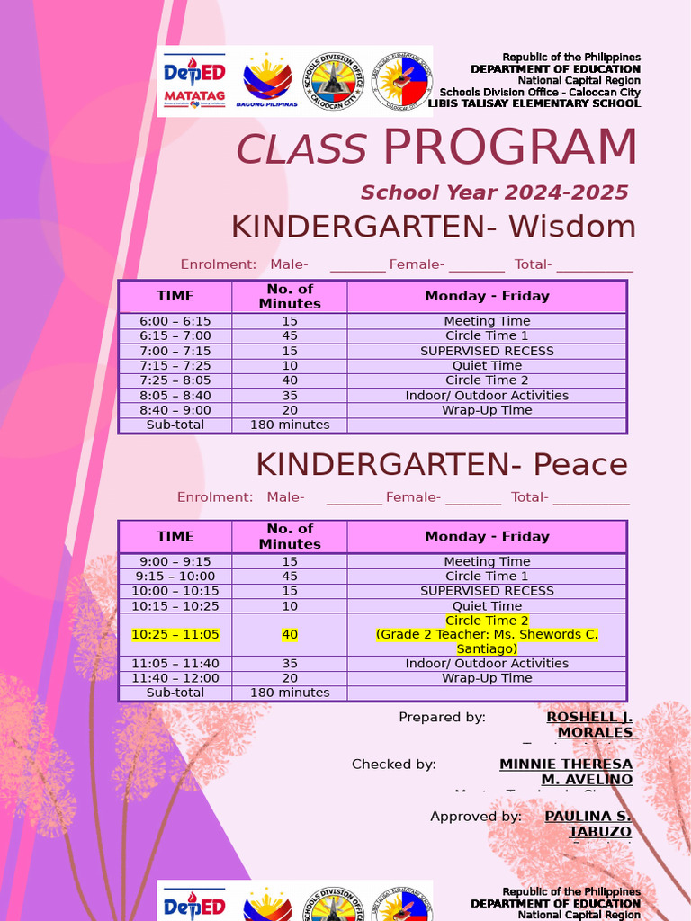 Class Program Kinder Sy 2024-2025 | PDF | Kindergarten | Social ...